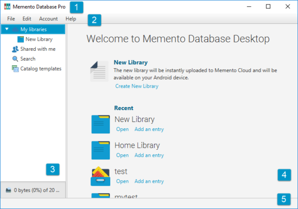 Main window – Memento Database Help