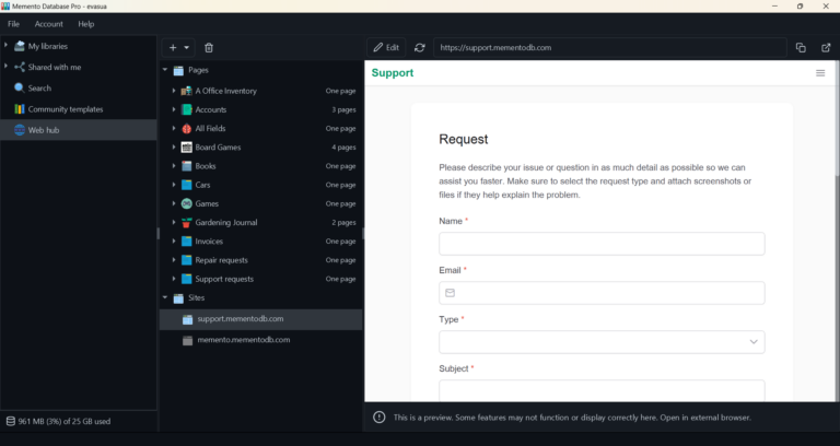 Wesites – Memento Database Help
